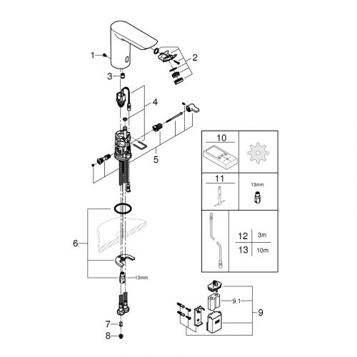 Μπαταρία νιπτήρα με φωτοκύτταρο αναμεικτική GROHE BAU COSMOPOLITAN E 6V ...